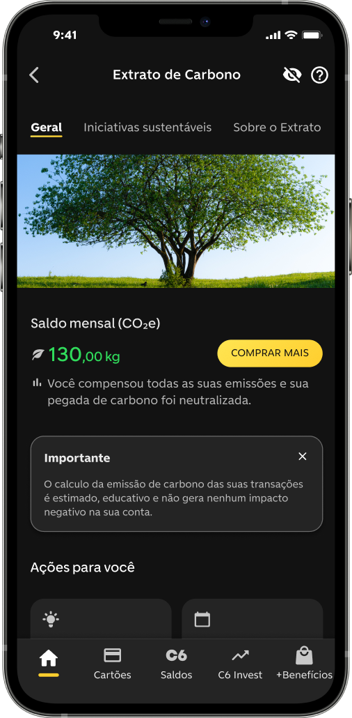 Extrato de Carbono: Acompanhe e Compense Emissões no App | C6 Bank